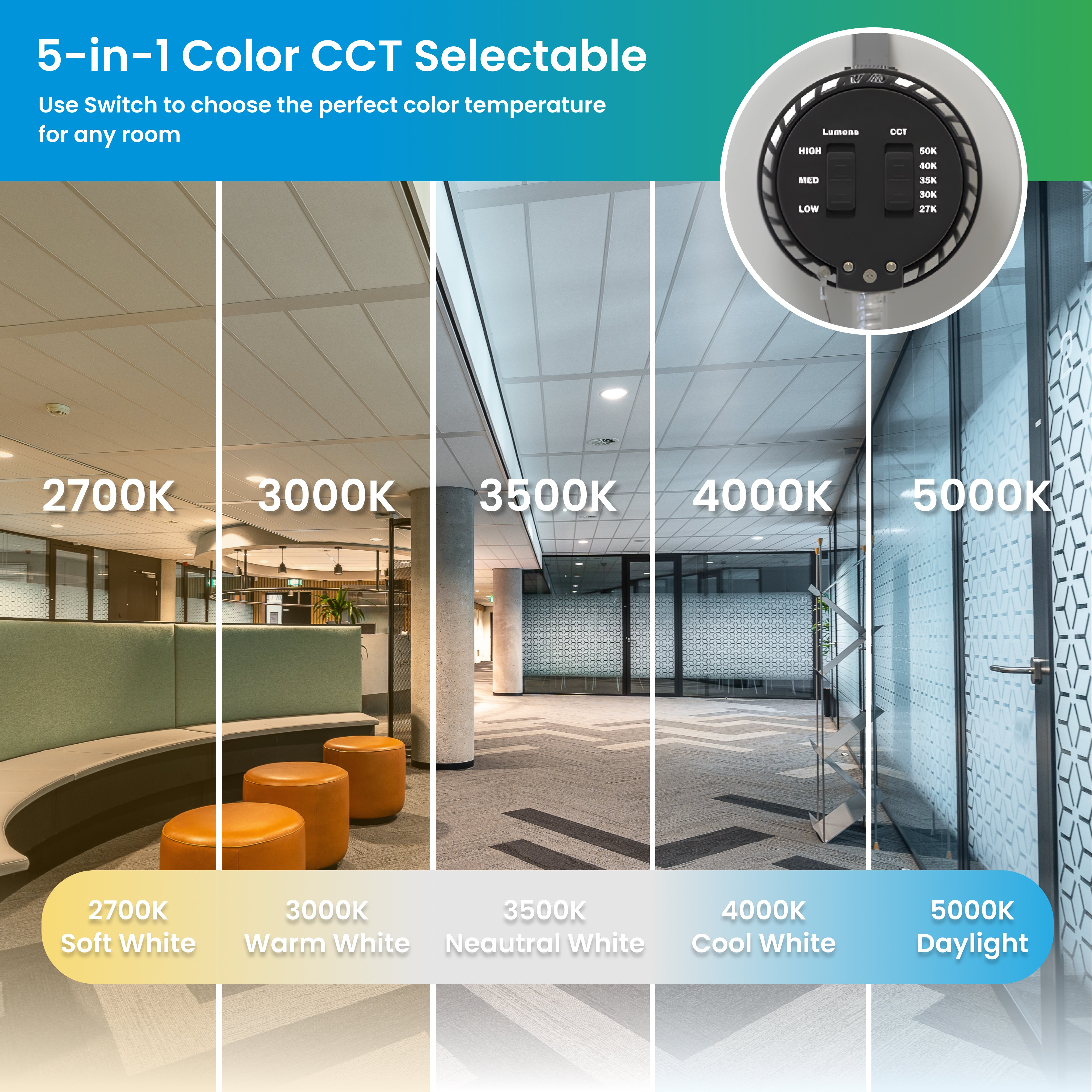 4/6/8 inch LED Commercial downlight, 3 Watt and 5 CCT Selectable, 90 ...