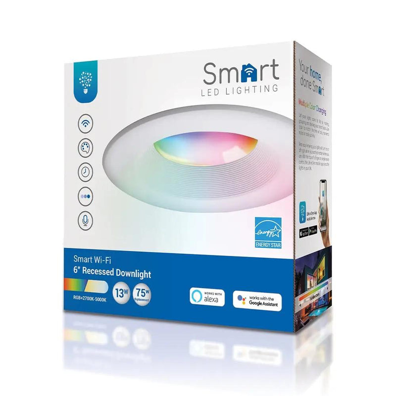 Smart Recessed Lighting, 6 Inch, 13 Watt, 900 Lumens, 2700K-5000K + RG ...