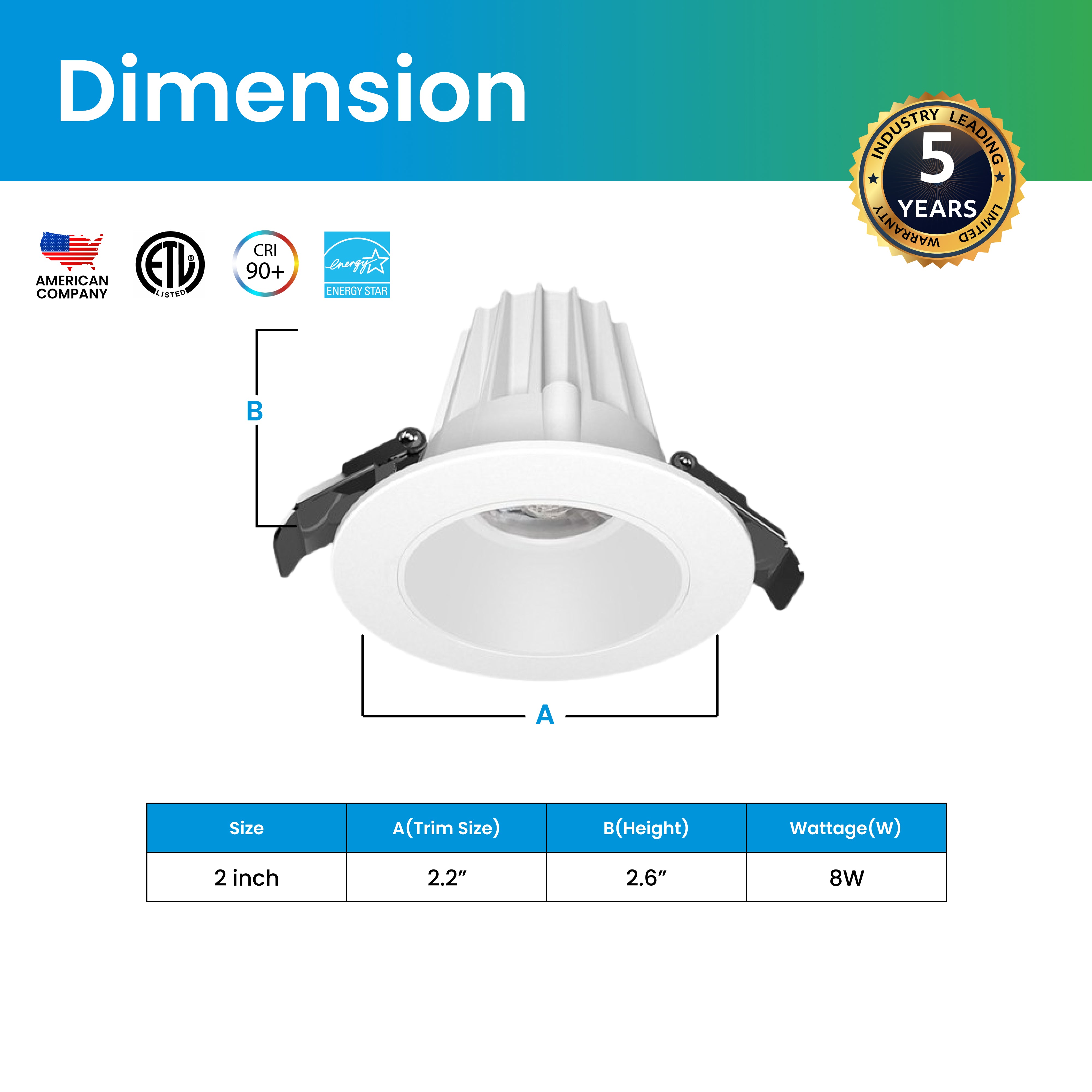2-inch 8W Round Deep LED Anti-glare Downlight 5CCT Selectable & Triac ...
