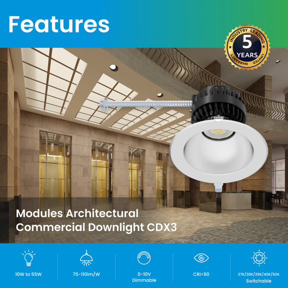 4/6/8 inch LED Commercial downlight, 3 Watt and 5 CCT Selectable, 90 ...